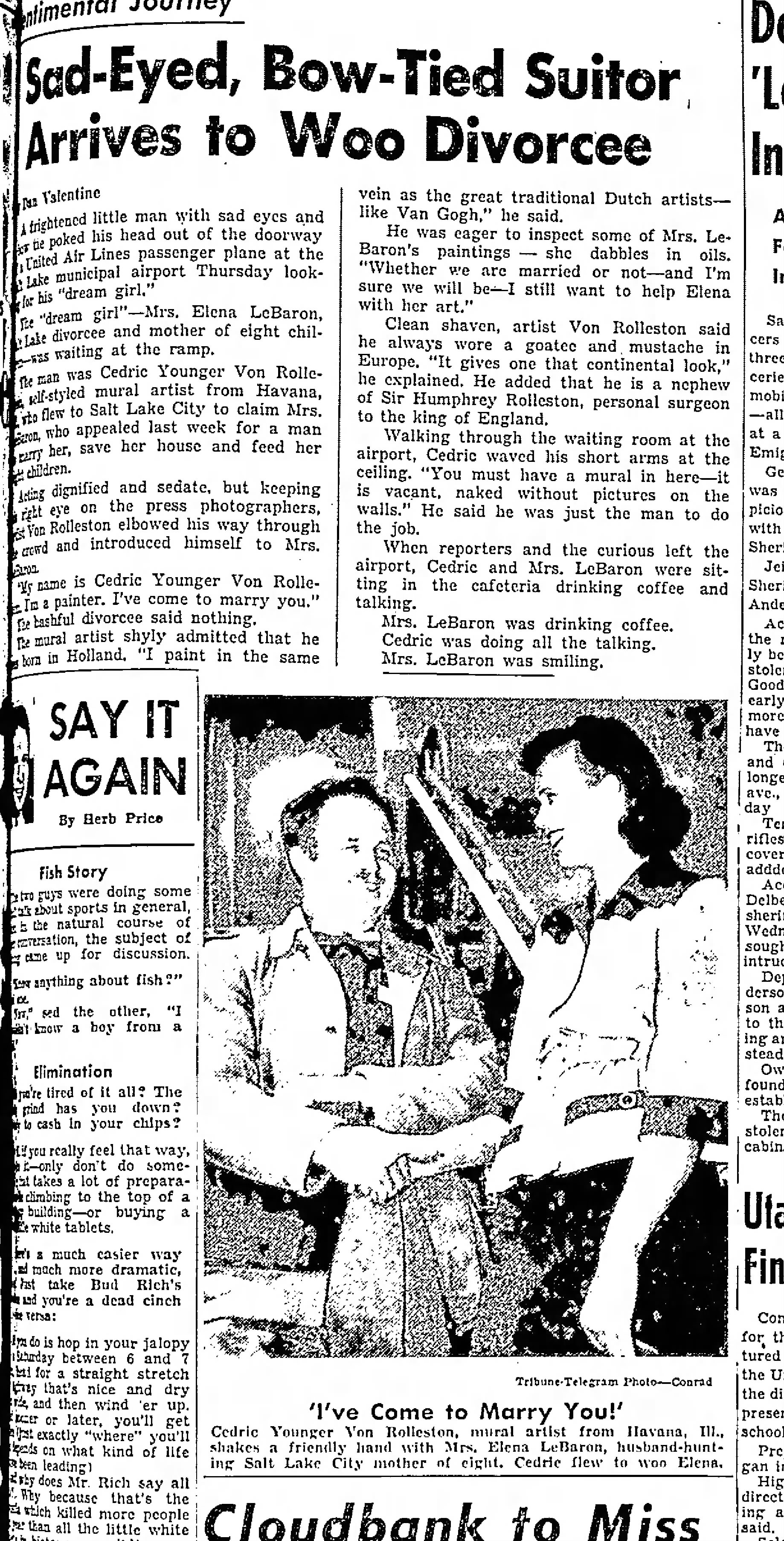 Thelma Cox LeBaron in the News, 1949 – Ross LeBaron, the Holy Order and ...