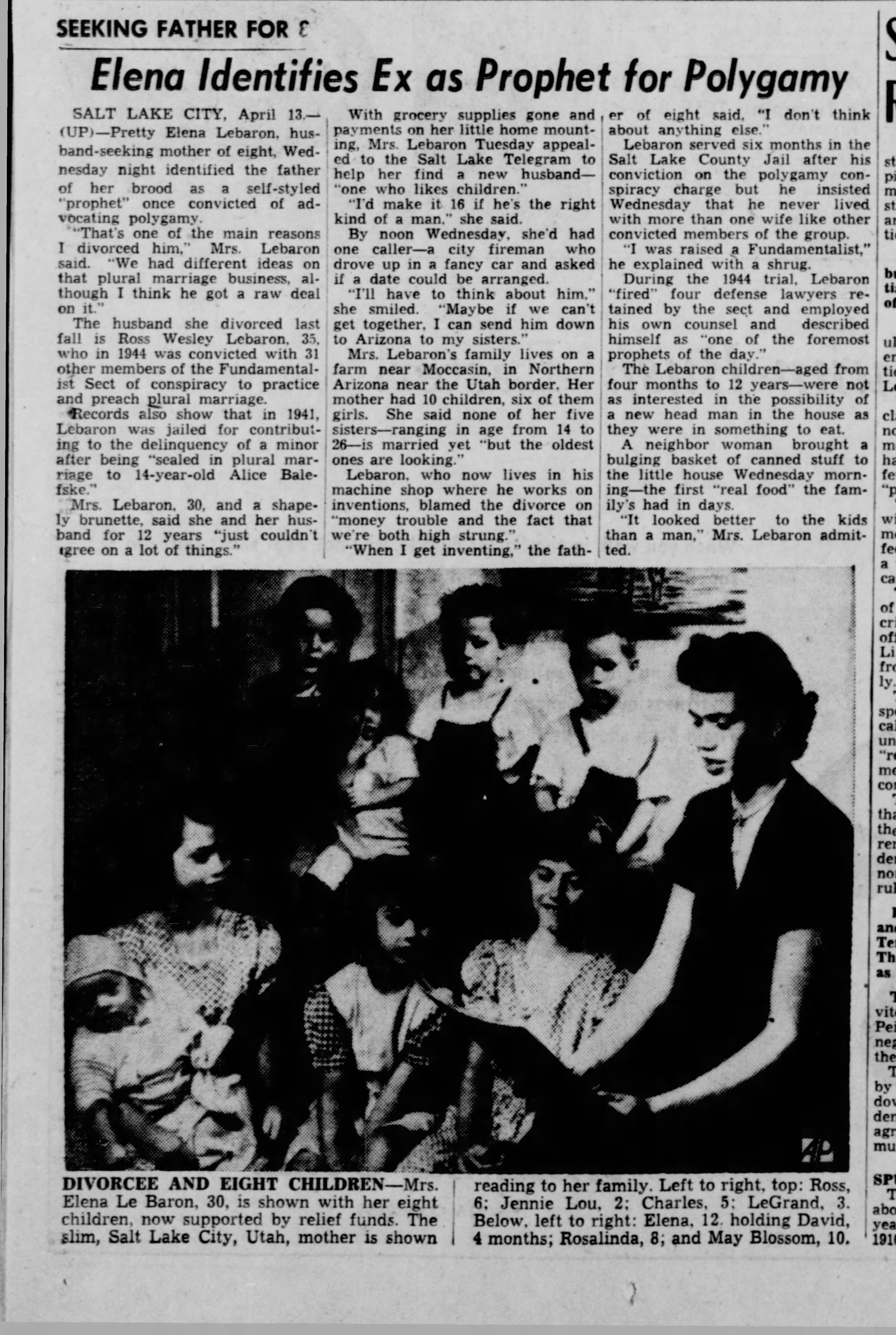 Thelma Cox LeBaron in the News, 1949 – Ross LeBaron, the Holy Order and ...